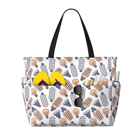 Beach Bags For Women Light Bulb Pattern Funny Large Beach Tote Bag