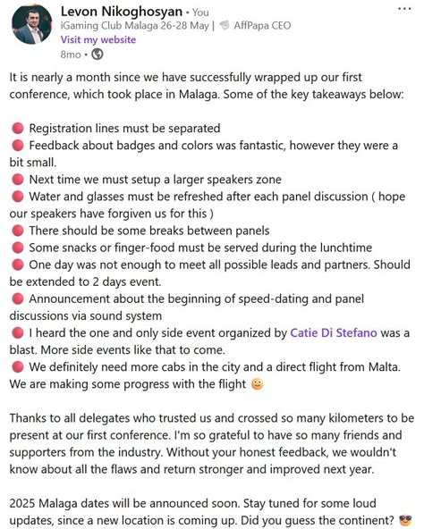 We Have Put A Lot Of Effort To Level Up Malaga Conference For 2025 After The Last One Ive