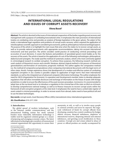 2020 International Legal Regulations And Issues Of Corrupt Assets Recovery Pdf Judgment