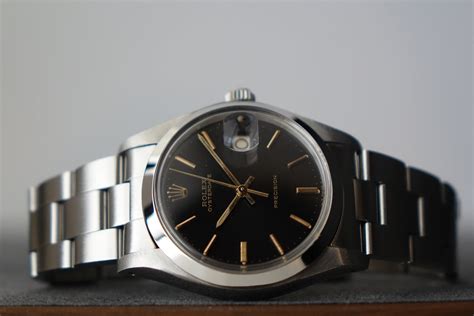 Rolex Oysterdate Precision 6694 Black Dial Gold Indices Watch Only
