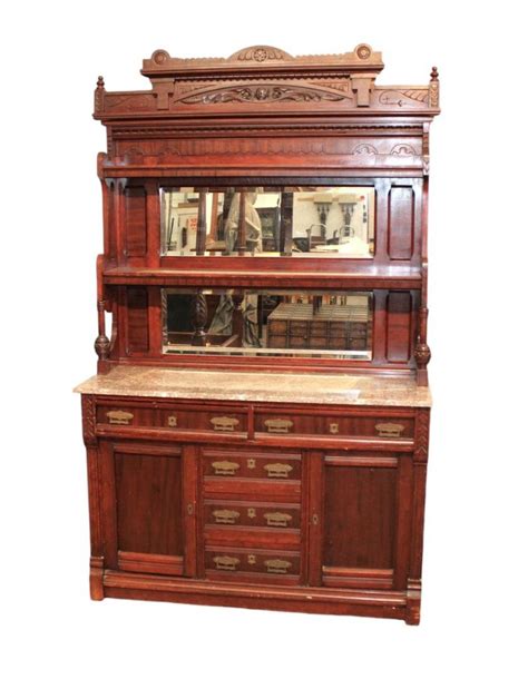 Antique Victorian Buffet Marble High Back Mirrored Auction