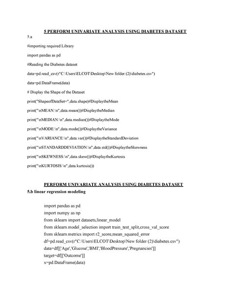 5 Perform Univariate Analysis Using Diabetes Dataset 5 Perform
