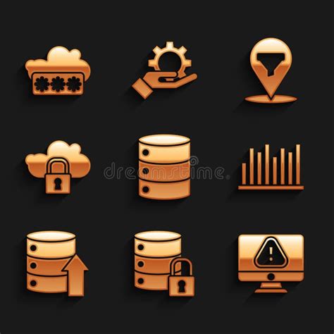Set Server Data Web Hosting Security With Lock Monitor Exclamation Mark Pie Chart