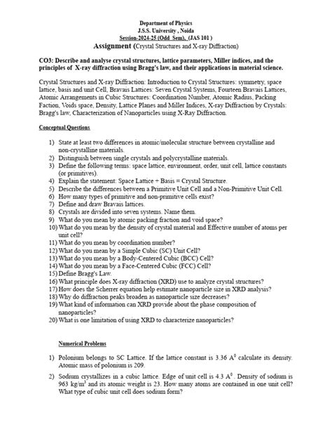 Unit 3 Crystal Struct Assignment Pdf Crystal Structure X Ray Crystallography