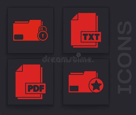 Set Document Folder With Star Folder And Lock Txt File Document And Pdf File Document Icon