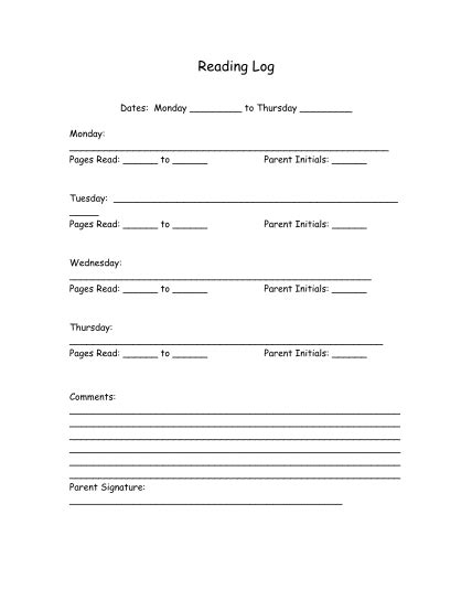 Reading Log With Parent Signature Free To Edit Download Print CocoDoc