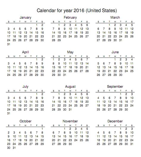 1 Page Yearly Calendar Printable