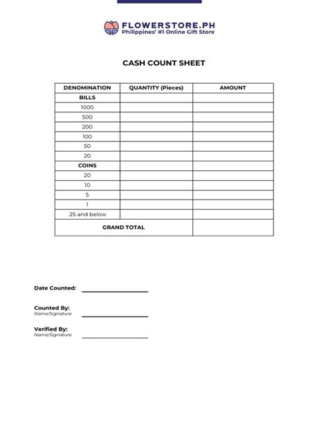 Cash Count Sheet Template Pdf