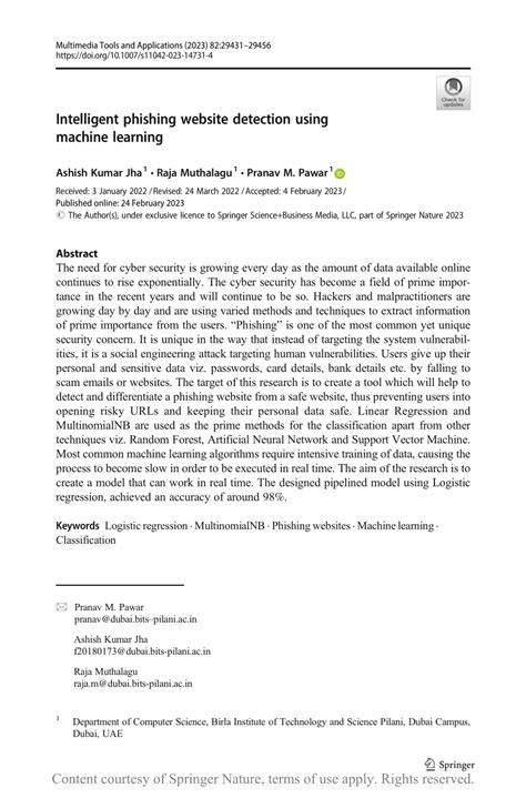 intelligent phishing website detection using machine learning request pdf