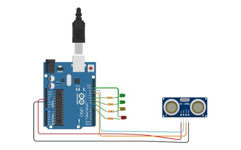 Circuit Design Sensor Ultrassonico Tinkercad