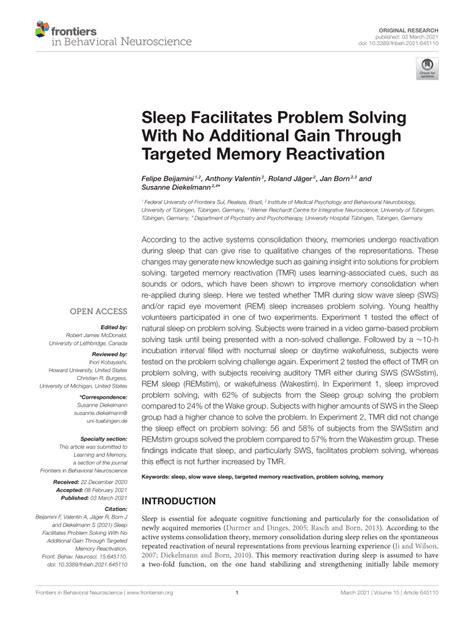 Pdf Sleep Facilitates Problem Solving With No Additional Gain Through