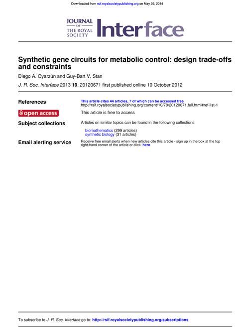 Pdf Synthetic Gene Circuits For Metabolic Control Design Trade Offs And Constraints