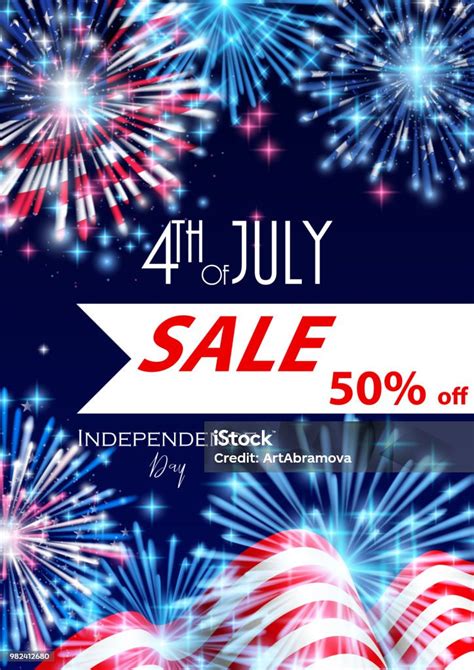 7 월 미국의 독립 기념일 축 하 국기와 빛나는 불꽃놀이 전단지 배너 템플릿 또는 초대 디자인의 제 4 4세기에 대한 스톡 벡터 아트 및 기타 이미지 Istock