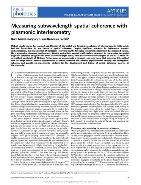 Pdf Measuring Subwavelength Spatial Coherence With Plasmonic Interferometry