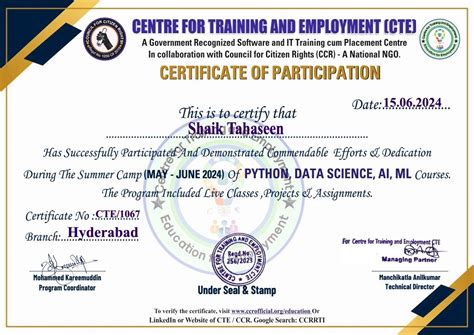 Completed Cte Free Summer Camp Shaik Tahaseen Posted On The Topic Linkedin