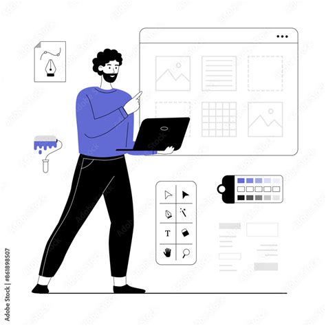 Ui Ux Design Concept Man Create Layout And Optimize Elements Testing User App Interface