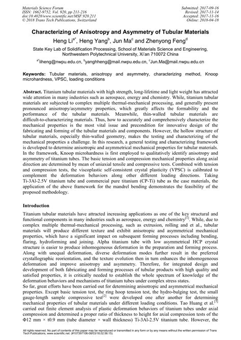 Pdf Characterizing Of Anisotropy And Asymmetry Of Tubular Materials