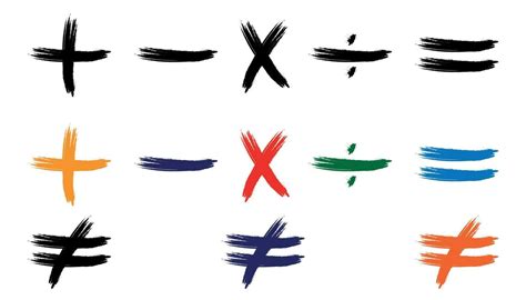 Mathematical Vector Brushes Symbolize Plus Minus Multiplication Equal Not Equal Sign Symbol