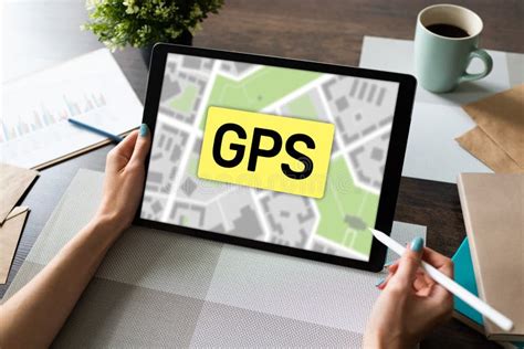 GPS Global Positioning System Worldwide Navigation And Tracking Concept With Town Maps On