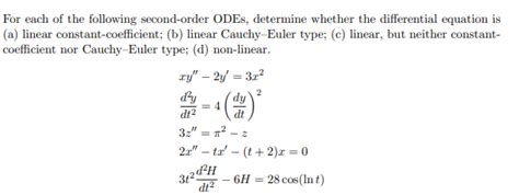 solved for each of the following second order odes