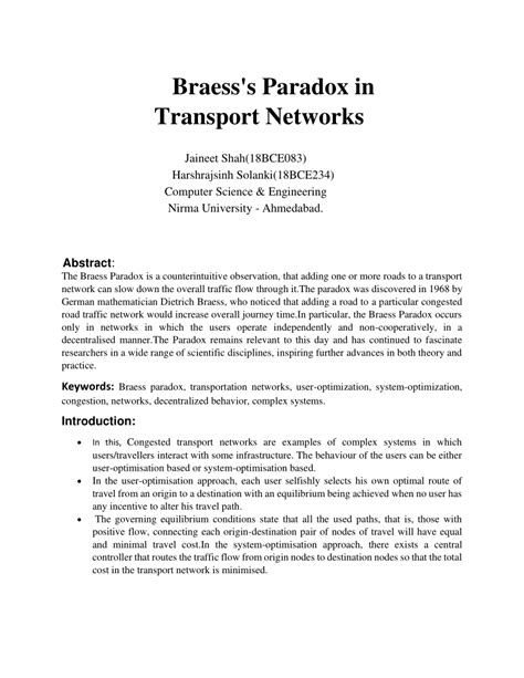 Full Article Braesss Paradox In Transport Networks