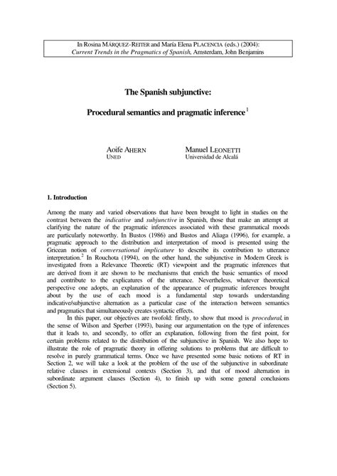 Pdf The Spanish Subjunctive Procedural Semantics And Pragmatic