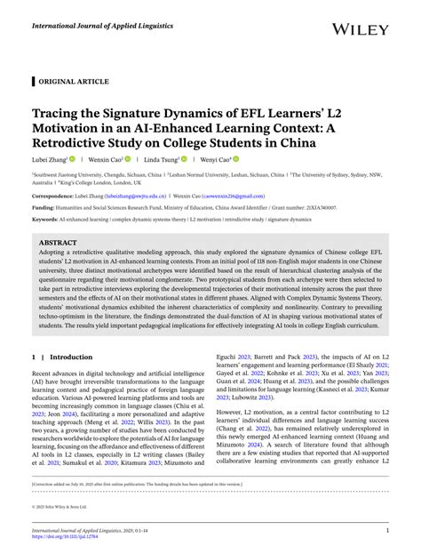 Tracing The Signature Dynamics Of Efl Learners L2 Motivation In An Ai‐enhanced Learning Context