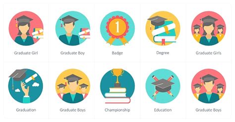 졸업생 소녀 대학원 소년 배지로 구성된 10개의 교육 아이콘 세트 0명에 대한 스톡 벡터 아트 및 기타 이미지 0명 Championship 개념 Istock