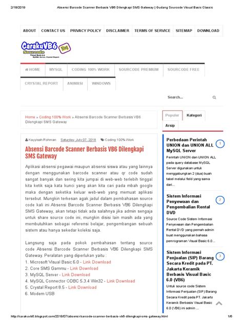 Absensi Barcode Scanner Berbasis Vb6 Dilengkapi Sms Gateway Gudang Sourcode Visual Basic