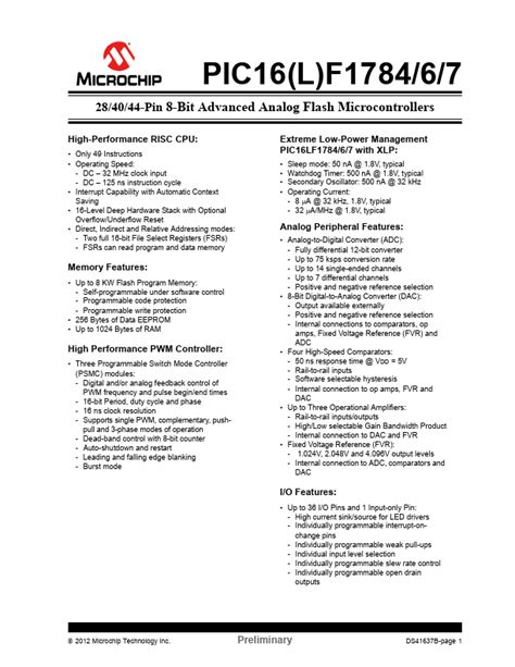 Pic16f1787 Pic16f1782 284044 Pin 8 Bit Advanced Analog Flash