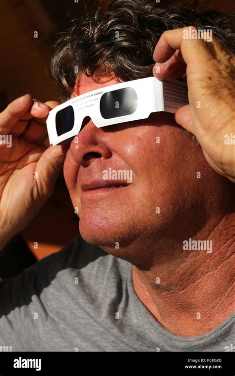 Solar Eclipse Viewer With Nasa Safe Glasses Looking At Sun No Eye