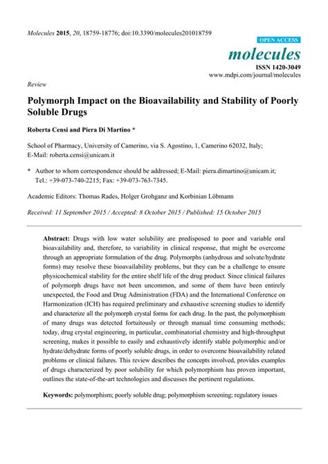 Pdf Polymorph Impact On The Bioavailability And Stability Of Poorly