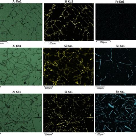 sem eds elemental mapping of a al 7 si alloy b al 7 si 0 6 fe