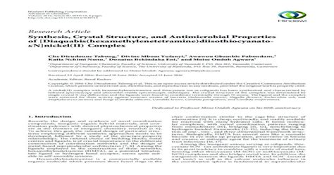 Pdf Research Article Synthesis Crystal Structure And Downloads