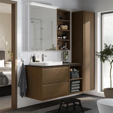 ÄngsjÖn BacksjÖn Bathroom Vanity With Sink And Faucet Brown Oak Effect