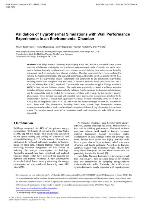 Pdf Validation Of Hygrothermal Simulations With Wall Performance Experiments In An