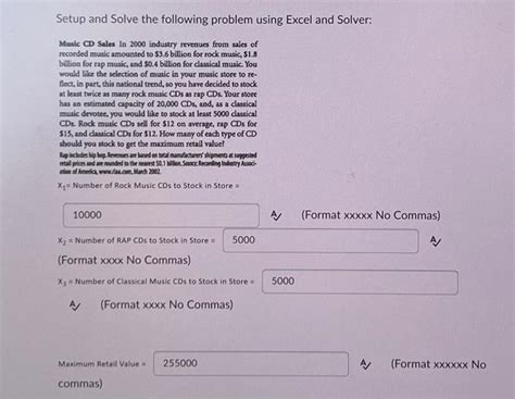 solved setup and solve the following problem using excel and