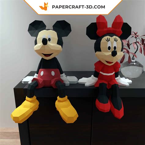 Papercraft Mickey Et Minnie Mouse En Origami 3d à Assembler