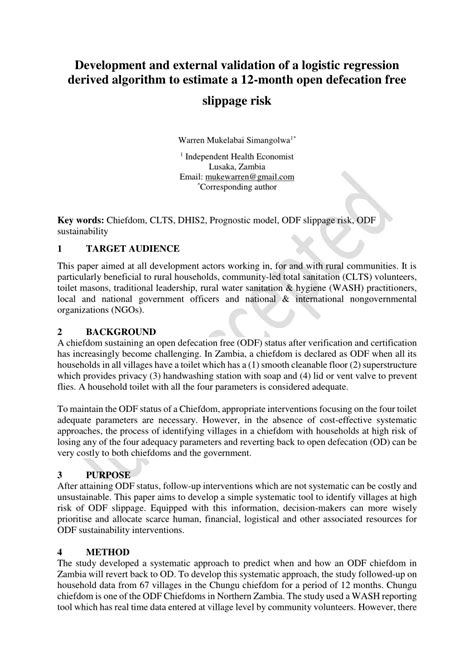 Pdf Development And External Validation Of A Logistic Regression Derived Algorithm To Estimate