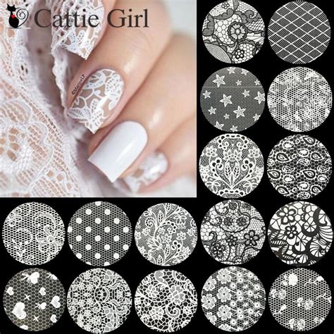 187us 16 Sheets Nails Foil Stickers Black White Lace Flowers Design