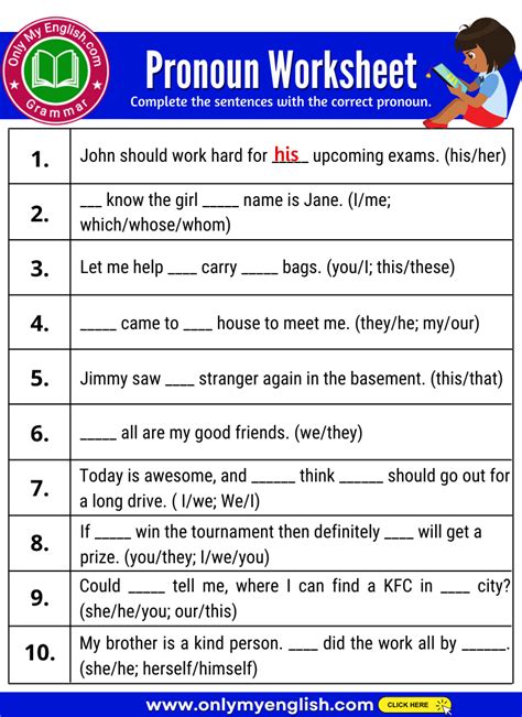pronoun exercise with answers