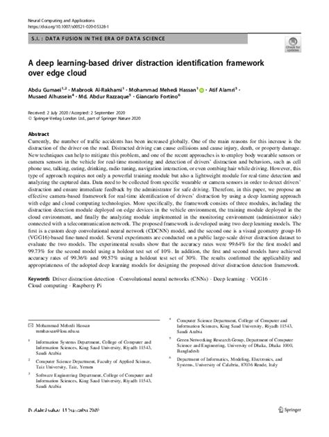 Pdf A Deep Learning Based Driver Distraction Identification Framework