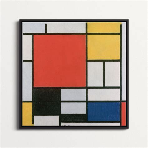 Composition With Large Red Plane Yellow Black Gray And Blue By Piet