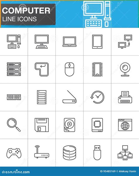 Computer Line Icons Set Outline Vector Symbol Collection Linear Style Pictogram Pack Stock