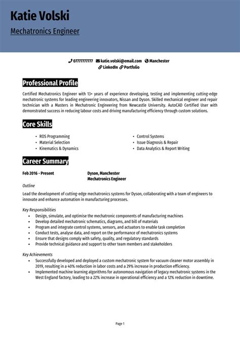Mechatronics Engineer Cv Example Guide Land Great Jobs