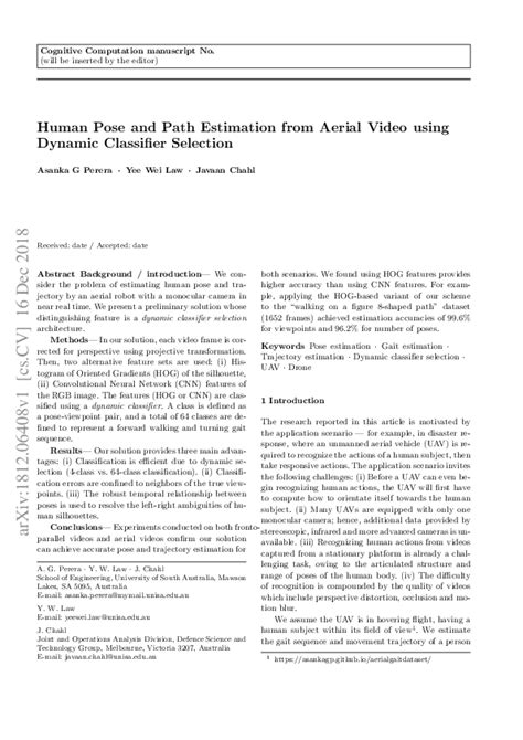 Pdf Human Pose And Path Estimation From Aerial Video Using Dynamic