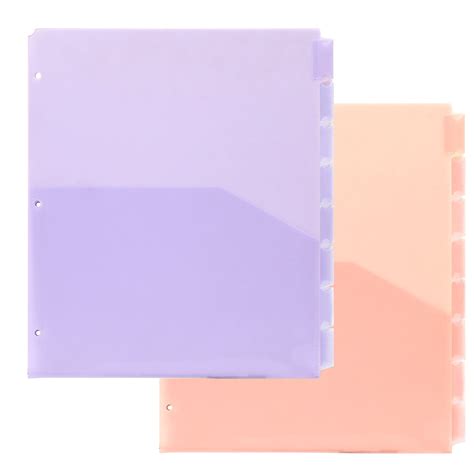 2 Sets Binder Dividers With Pockets And Tabs 8 Tabs Plastic Dividers