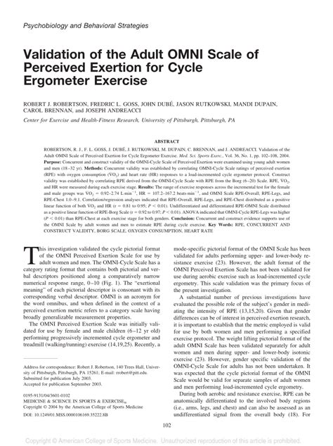 Pdf Validation Of The Adult Omni Scale Of Perceived Exertion For