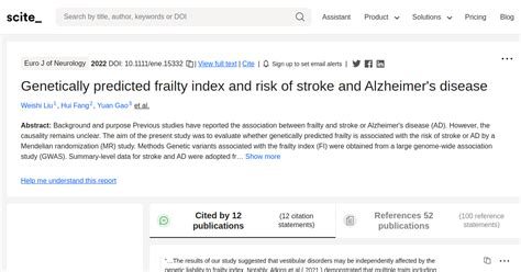 Citation Report Genetically Predicted Frailty Index And Risk Of Stroke And Alzheimers Disease