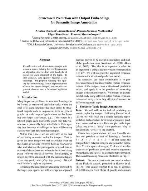 Pdf Structured Prediction With Output Embeddings For Semantic Image